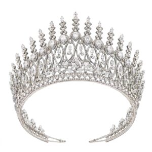 tall wedding tiaras for bride large queen crowns 5a cubic zirconia princess bridal headband big pageant crown for women crystal headpiece silver hair accessories