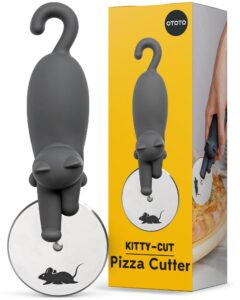 new!! kitty cut pizza cutter wheel by ototo - pizza wheel, pizza slicer, pizza cutters stainless steel, funny kitchen gadgets and kitchen gifts, cute kitchen accessories, cat gift for women cat lovers