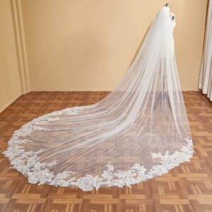 EllieWely 1 T Cathedral Length Sequin Lace Wedding Bridal Veil F22 Ivory