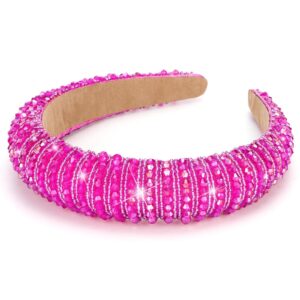 wecoe rhinestone headband women rose red headband fashion padded headband fancy bling diamond sparkle crystal beaded headband cute hair band holiday hair accessories for women girls sweetest day gifts