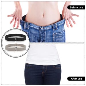 2PCS No Show Stretch Invisible Belt for Women - Flat Buckle Elastic Waist Belt for Jeans, Pants, Dresses