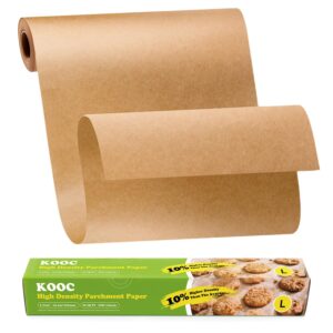 kooc premium 60-feet parchment paper roll - 12-inch width, non-stick, unbleached baking paper - ideal for baking, cooking, and food preparation - 60 square feet coverage - compostable, high density