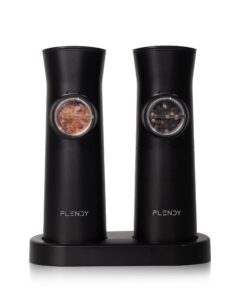 flendy gravity electric salt and pepper grinder set rechargeable, automatic salt and pepper grinder set with usb c charging base, gravity salt and pepper shakers set electric