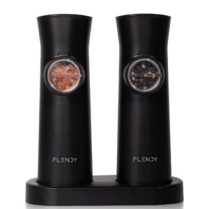 Flendy Gravity Electric Salt and Pepper Grinder Set Rechargeable, Automatic Salt and Pepper Grinder Set with USB C Charging Base, Gravity Salt and Pepper Shakers Set Electric