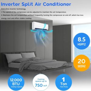 GLACER 12000BTU Mini AC Split-System, 20 SEER2 Ductless Air Conditioner w/Pre-Charged Condenser, White (12000BTU, 115V, 20 SEER2)