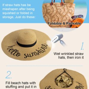 Floppy Beach Hats for Women, Foldable Wide Brim Sun Hat Embroidered Roll up Straw Hat - Vocation, Honeymoon, Travel Khaki