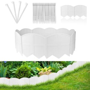 20pcs garden edging border landscape edging lawn garden fence edgings decorative landscape border 20ft length landscaping edging with 20 pcs stakes for lawn garden flower bed yard,lawn edging (white)