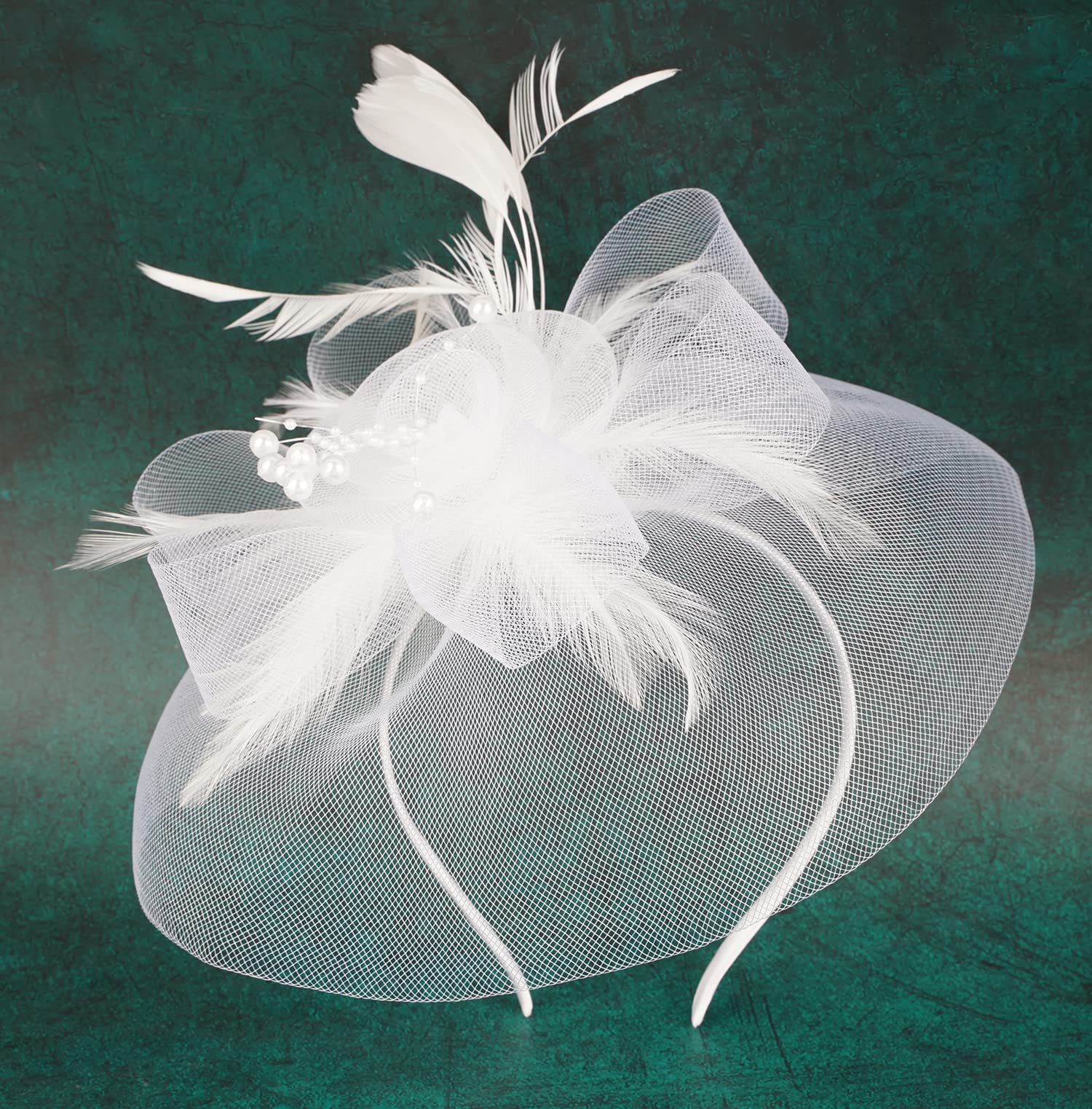 Cizoe Tea Party Fascinator Hats for Womens 50s Headwear with Veil Flower Cocktail Wedding Church Kentucky Derby Hat(02-white)