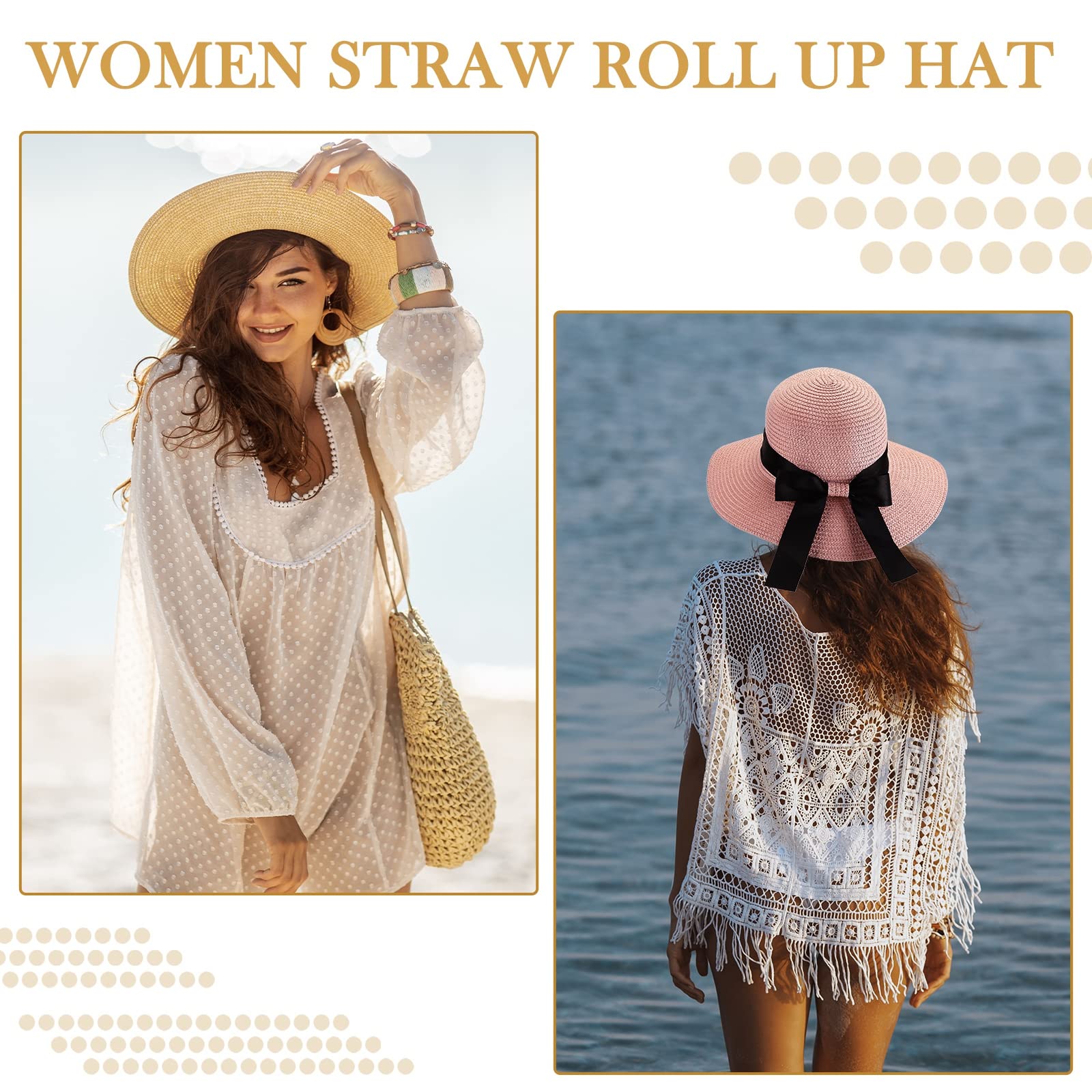 Pasimy 6 Pcs Straw Hat for Women UPF 50+ Summer Floppy Hat Woven Beach Hat Foldable Bucket Hat with Bowknot for Women(Mixed Colors,Bowknot Style)