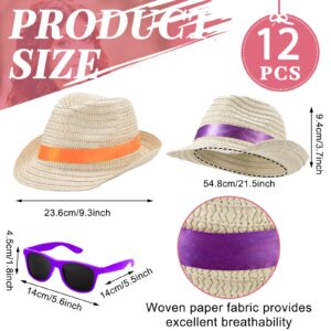 Newcotte 24 Pcs Party Hats, Straw Hats, Fedoraa Hat Bulk, Havana Cubans Party Hats with Sunglass Hawaiian, Birthday Party Supplies