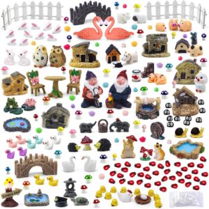 tardigrade 200 pieces fairy garden accessories, fairy garden kit, fairy tiny house, miniature gnome figurines, micro landscape ornaments diy mini garden outdoor decor resin multi color