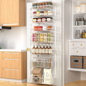 moforoco over the door pantry organizer, pantry door organizer shelves, kitchen organizers and storage, hanging basket wall spice rack seasoning shelves, laundry room bathroom accessories（white