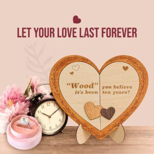 STOFINITY 10 Year Anniversary Wood Gifts for Her Him - 10th Wedding Gifts Anniversary for Husband Wife, Anniversary for Married Couple, Wood Heart Plaque Decoration Ideas