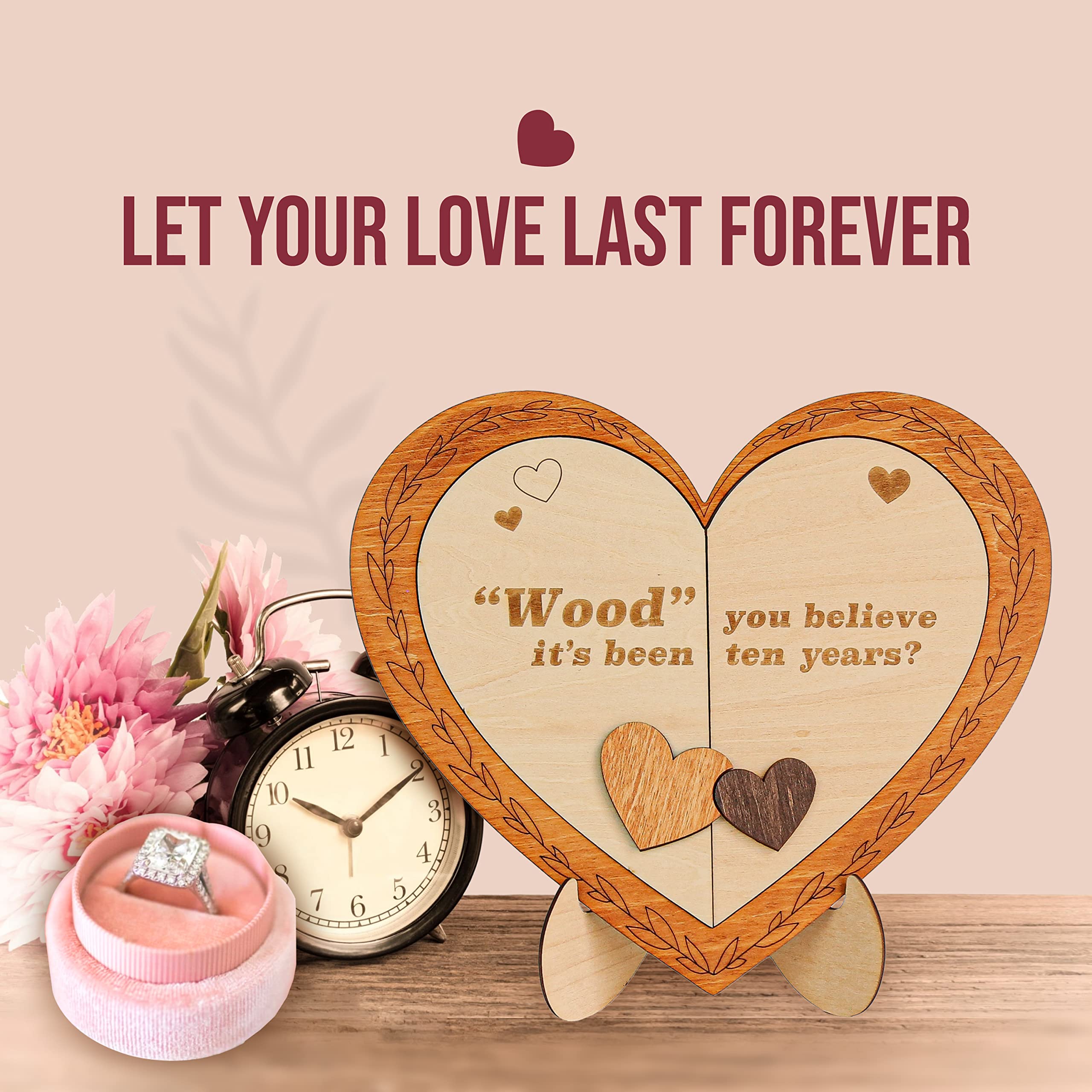 STOFINITY 10 Year Anniversary Wood Gifts for Her Him - 10th Wedding Gifts Anniversary for Husband Wife, Anniversary for Married Couple, Wood Heart Plaque Decoration Ideas