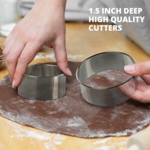 Cookie Cutter Set, 3 Pc Kit, Measuring 2'', 3'', and 4'', Round Metal Baking Rings for Pastry, Biscuits, and Dough Cutting, Heavy Duty and Reusable, Multiple Sizes