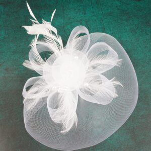 Cizoe Tea Party Fascinator Hats for Womens 50s Headwear with Veil Flower Cocktail Wedding Church Kentucky Derby Hat(02-white)