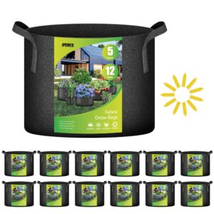 ipower 12-pack 5 gallon grow bags heavy duty thickened aeration nonwoven fabric pots with nylon handles, for planting vegetables, fruits, flowers, black