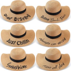 sureio 6 pcs beach hat for women summer floppy hat embroidered foldable sun hat large brim adjustable straw hats for women vocation travel