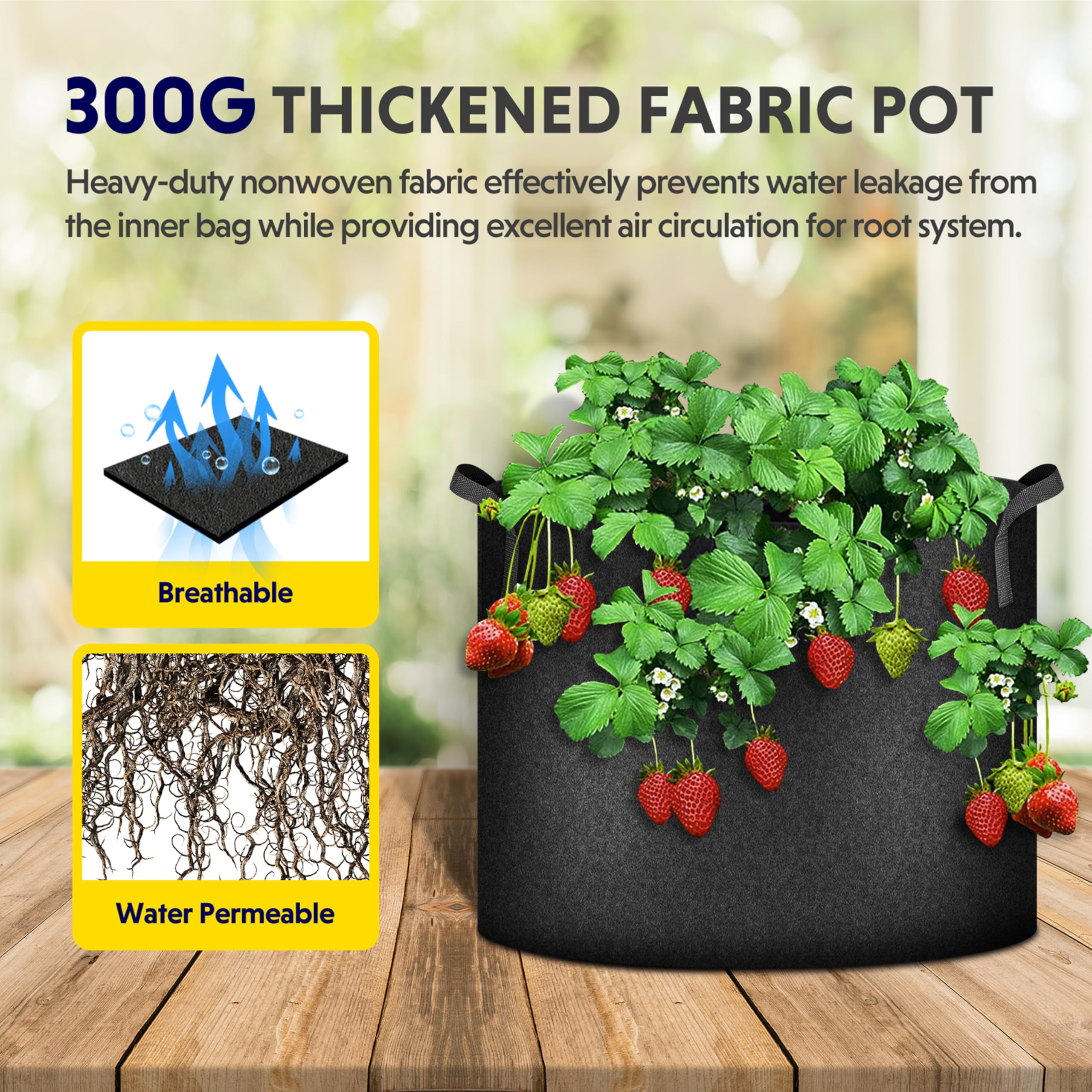 iPower 12-Pack 5 Gallon Grow Bags Heavy Duty Thickened Aeration Nonwoven Fabric Pots with Nylon Handles, for Planting Vegetables, Fruits, Flowers, Black