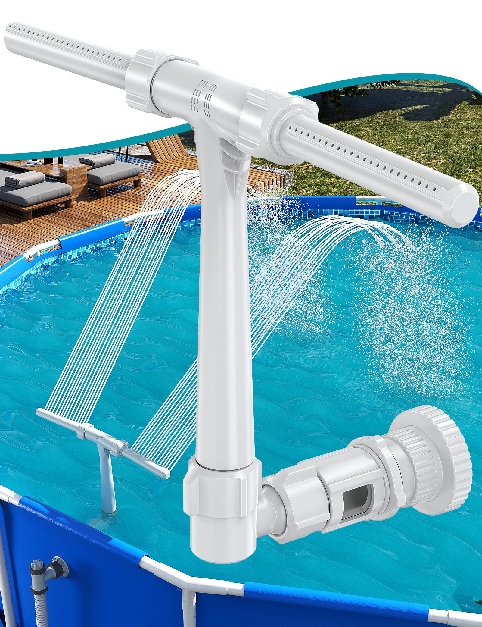 Pool Fountain for Above and In-Ground Pools, Adjustable Dual Spray Waterfall Sprinkler Cooler for Pool, Swimming Pool Spa Water Fountain, High-Pressure Pool Spray Fountain