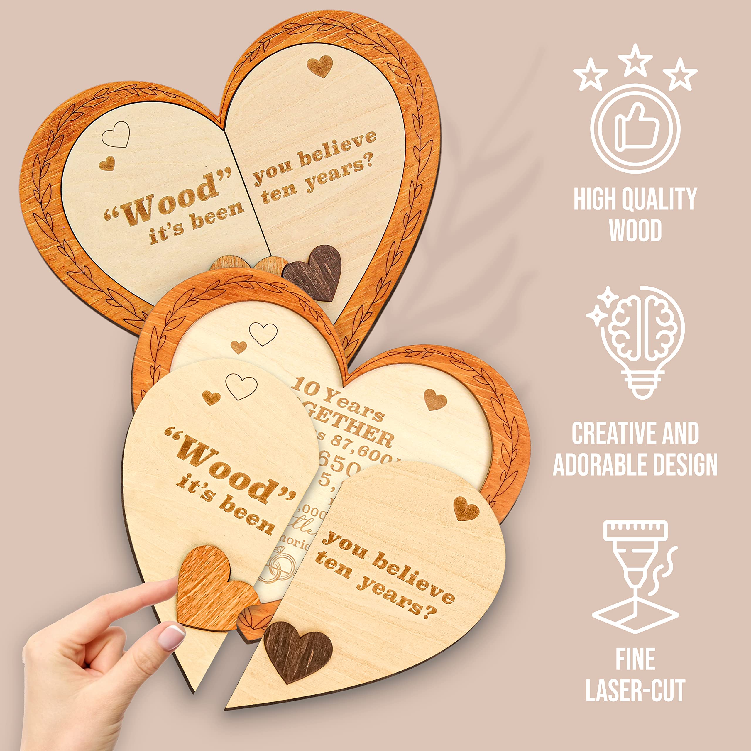 STOFINITY 10 Year Anniversary Wood Gifts for Her Him - 10th Wedding Gifts Anniversary for Husband Wife, Anniversary for Married Couple, Wood Heart Plaque Decoration Ideas