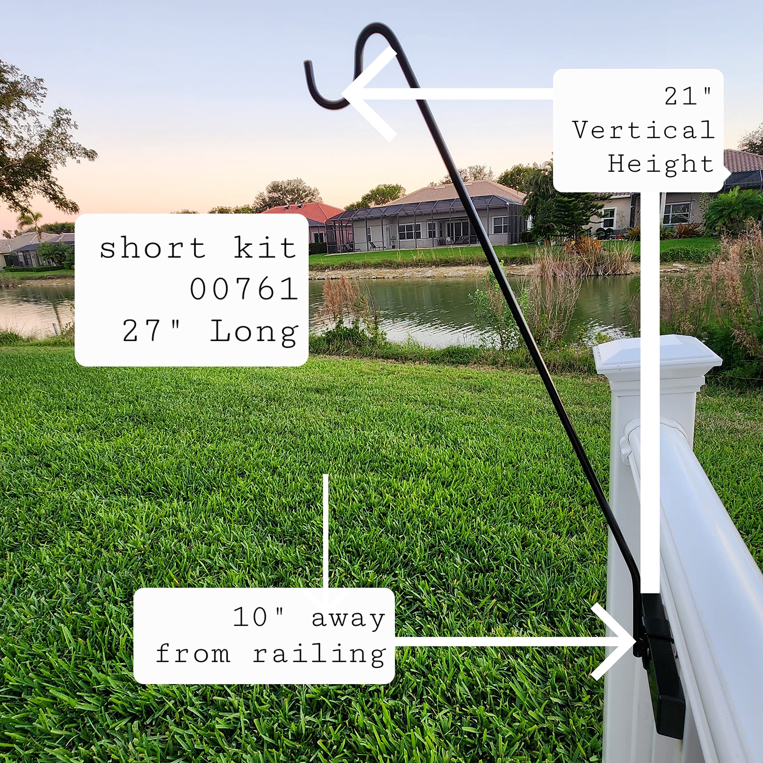 Long Hook Kits Ideal for Bird Feeders, Lighter Flower Baskets, Chimes, etc. for Vertical Spindled Deck Railings Only (27" Upright) Heavy Duty Hanger