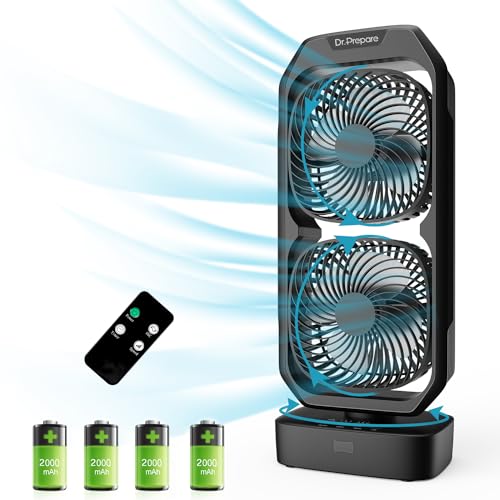 DR.PREPARE 120° Oscillating Quiet Tower Fan with Remote, Small Battery Powered Desk Fan for Bedroom, 250° Tilt, 3 Speeds, 8H Timer, Portable Rechargeable Table Fan for Office Outdoor, Wider Airflow