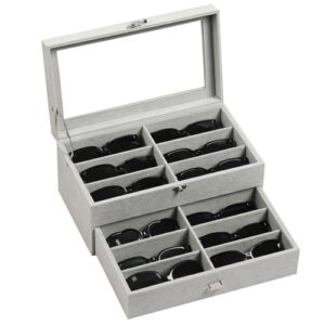 autoark ice velvet clear lid 12 piece eyeglasses storage and sunglass glasses display drawer lockable case organizer,aw-163