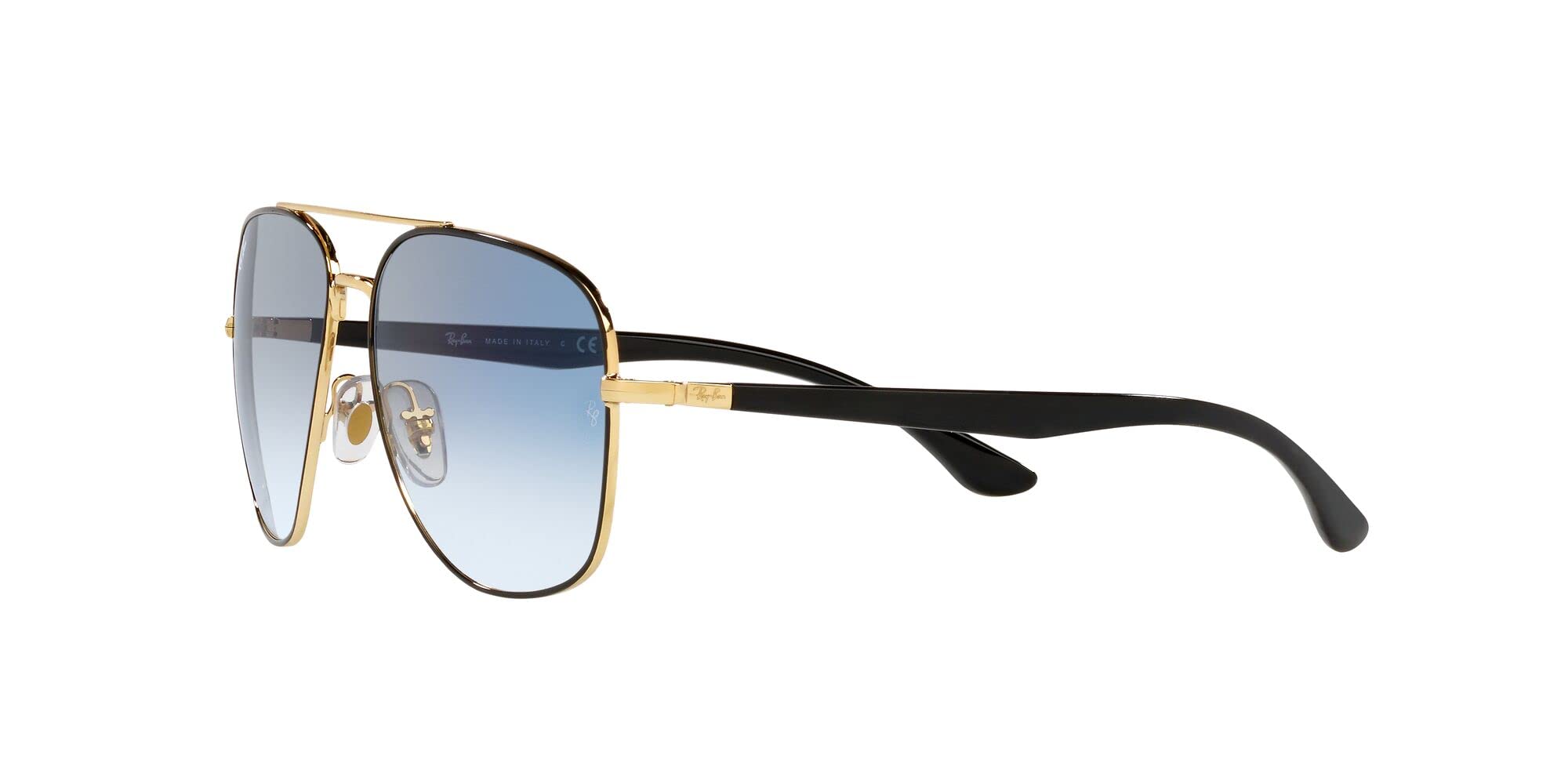 Ray-Ban RB3683 Square Sunglasses, Black on Gold/Clear Gradient Blue, 59 mm