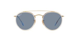 ray-ban rb3647n double bridge round sunglasses, gold/blue polarized, 51 mm