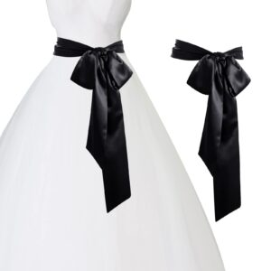 obmwang Wedding Satin Sash Belt for Special Occasion Dress Bridal Sash 4'' Wide Double Side, Black