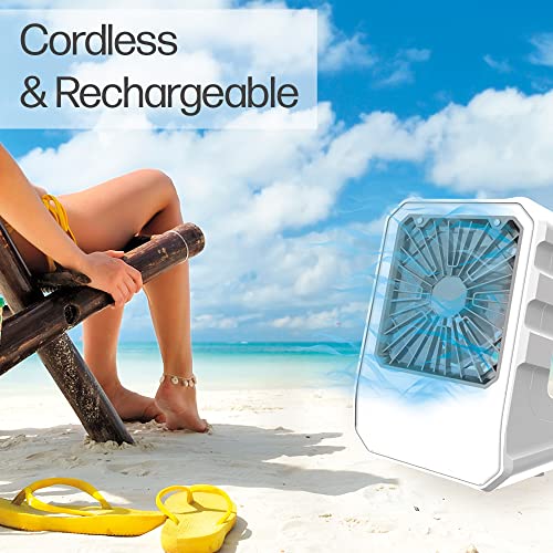 Arctic Air Outdoor Evaporative Cooler, Portable & Ultra-Quiet Air Cooler with 4 Fan Speeds, USB Rechargeable, 6-Hour Battery Life, Great for the Beach, Pool, Deck, Garden & More,White