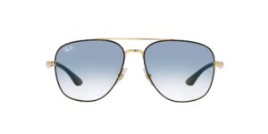 ray-ban rb3683 square sunglasses, black on gold/clear gradient blue, 59 mm