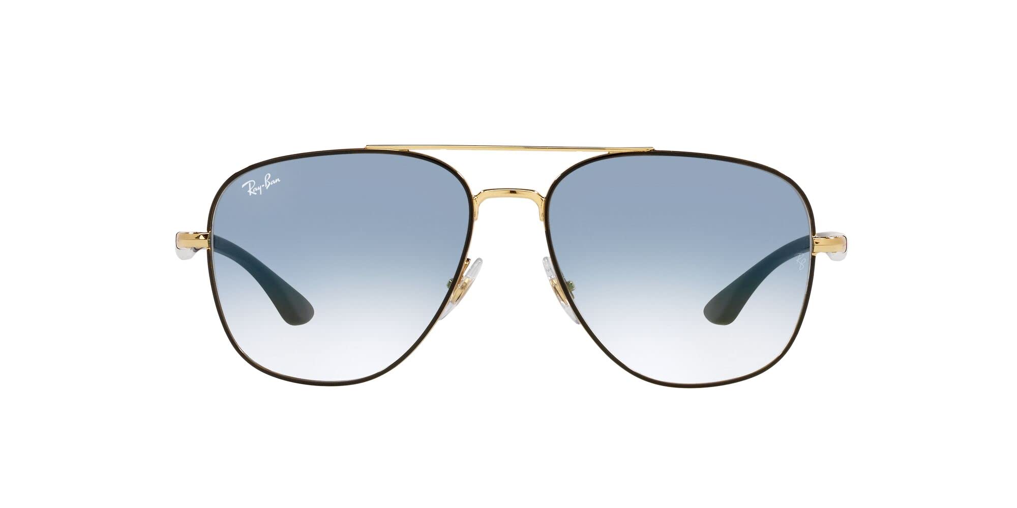 Ray-Ban RB3683 Square Sunglasses, Black on Gold/Clear Gradient Blue, 59 mm