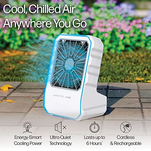 Arctic Air Outdoor Evaporative Cooler, Portable & Ultra-Quiet Air Cooler with 4 Fan Speeds, USB Rechargeable, 6-Hour Battery Life, Great for the Beach, Pool, Deck, Garden & More,White