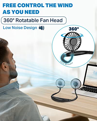 YALTOON Neck Fan, Hand Free Portable Neck Fans For Women, Kids, and Men, 3 Speed Adjustable Hanging Around Necklace Fan, Rechargeable Battery Operated Wearable Fan Personal Fans Cooling Neck Fan