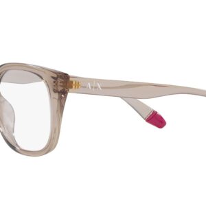 A|X ARMANI EXCHANGE Women's AX3099U Universal Fit Square Prescription Eyewear Frames, Shiny Transparent Tundra/Demo Lens, 53 mm