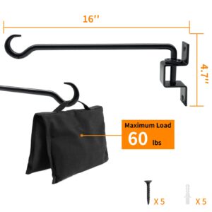 Greemov 16 inch 2 Pack Swivel Plant Hangers Outdoor Heavy Duty - Black Iron Plant Hanging Hook Bracket for Flowers Baskets Pots Bird Feeder Lanterns Wind Chimes