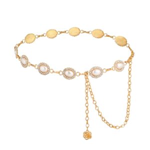 welrog metal waist chain belt for women - pearls gold silver chain belts for dresses jeans