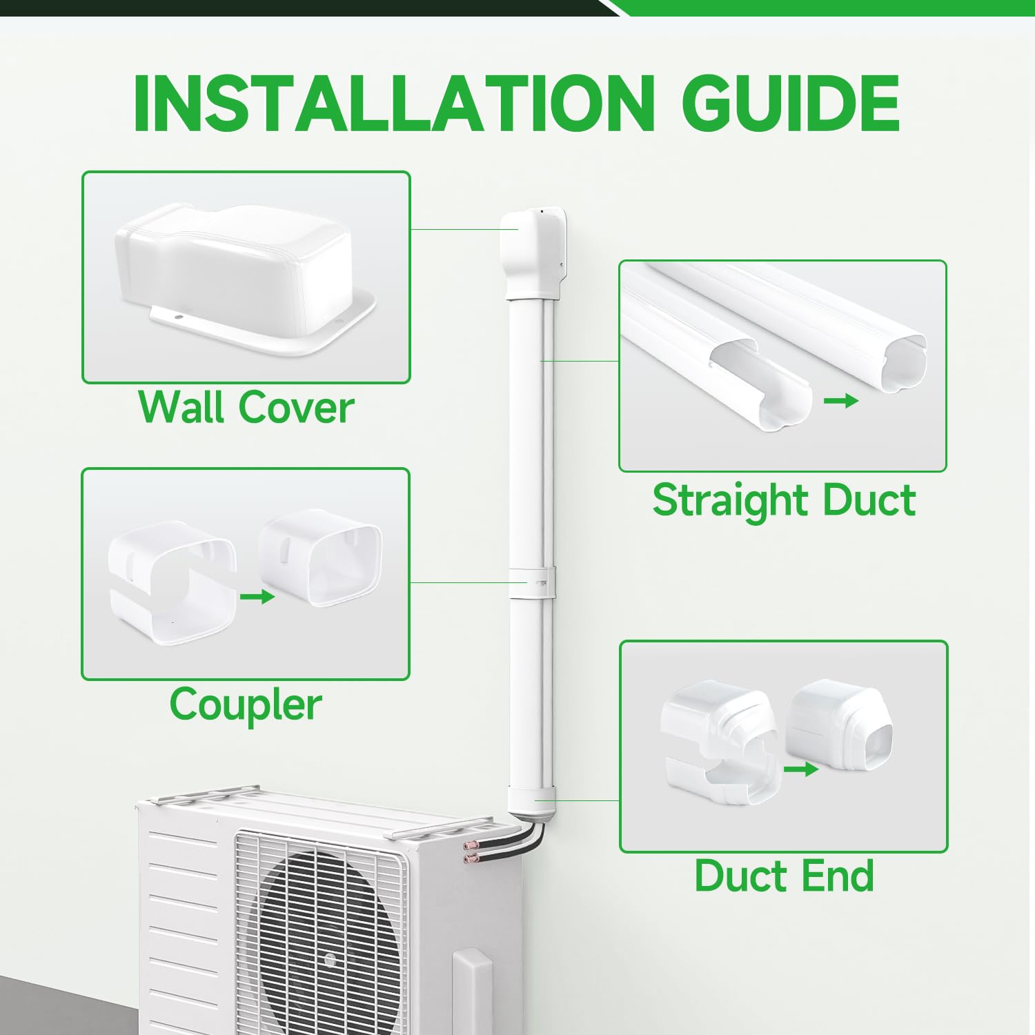 Cestluck 4'' 7.5 Ft Mini Split Line Set Cover, PVC & PP Line Cover Set Universal for Mini Split AC & Central AC