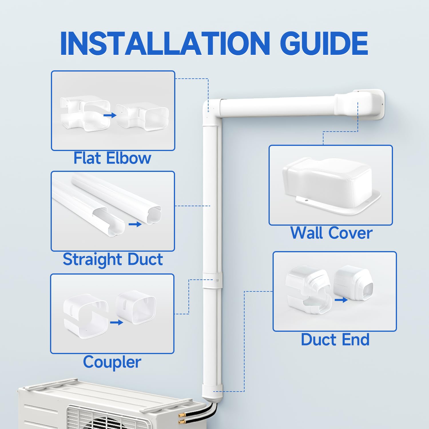 Cestluck 3'' 11 Ft Mini Split Line Set Cover, PVC & PP Line Cover Set Universal for Mini Split AC & Central AC