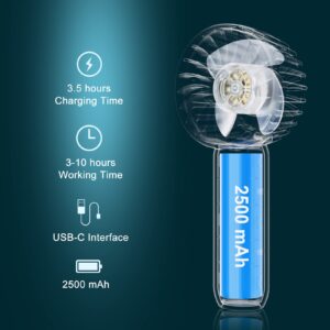 VEMONT Handheld Fan, Mini Portable Hand Fan with 2500mAh Rechargeable Battery,Personal Pocket Hand Held Fan with 3 Speeds(3-10H Working Time),Super Small Size Fans perfect for Outdoor Travel Camping