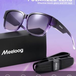 Meeloog Polarized Fit Over Glasses Sunglasses for Women, Square Wrap Around Lightweight Shades for Driving Riding MST0099 (P1 Purple Frame/Gradient Grey Lens)