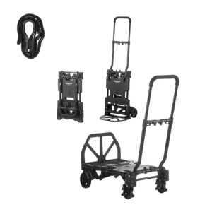 shimoyama folding hand truck, 330lb camping storage trolley with brake, adjustable luggage cart with wheels, portable fold up dolly for travel, picnic, black