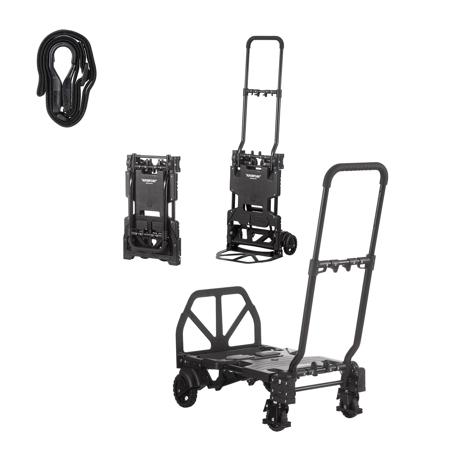 SHIMOYAMA Folding Hand Truck, 330lb Camping Storage Trolley with Brake, Adjustable Luggage Cart with Wheels, Portable Fold up Dolly for Travel, Picnic, Black