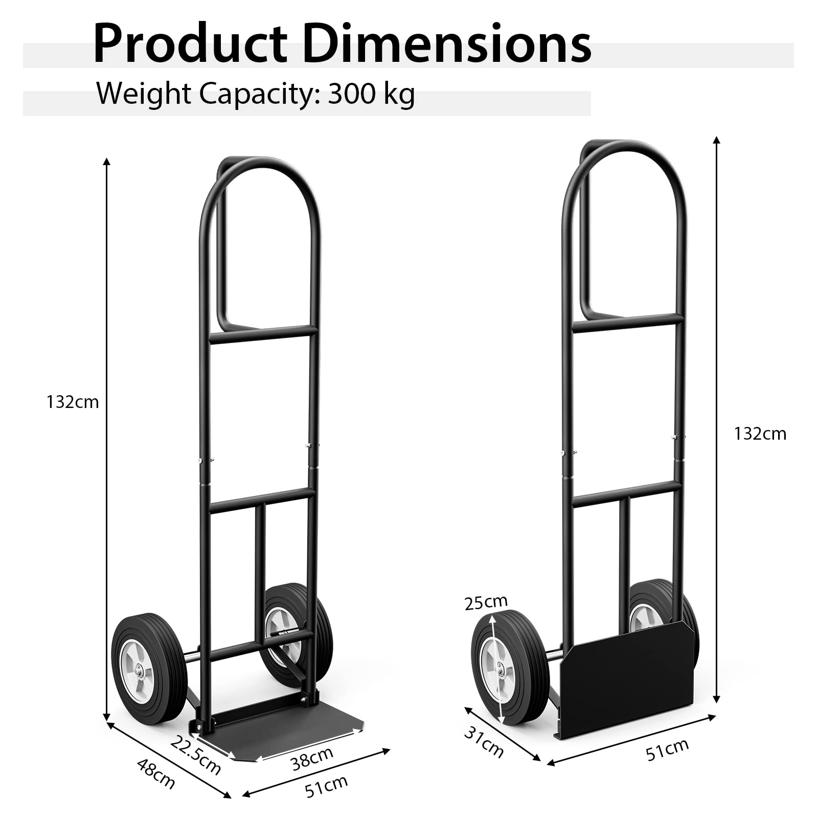 Nightcore Hand Truck 660 LBS Capacity, Heavy-Duty Dolly Cart w/P-Handle, All-Terrain Double Bearing Wheels, Foldable & Space-Saving Hand Cart for Home, Warehouse, Garage, Backyard (Black)