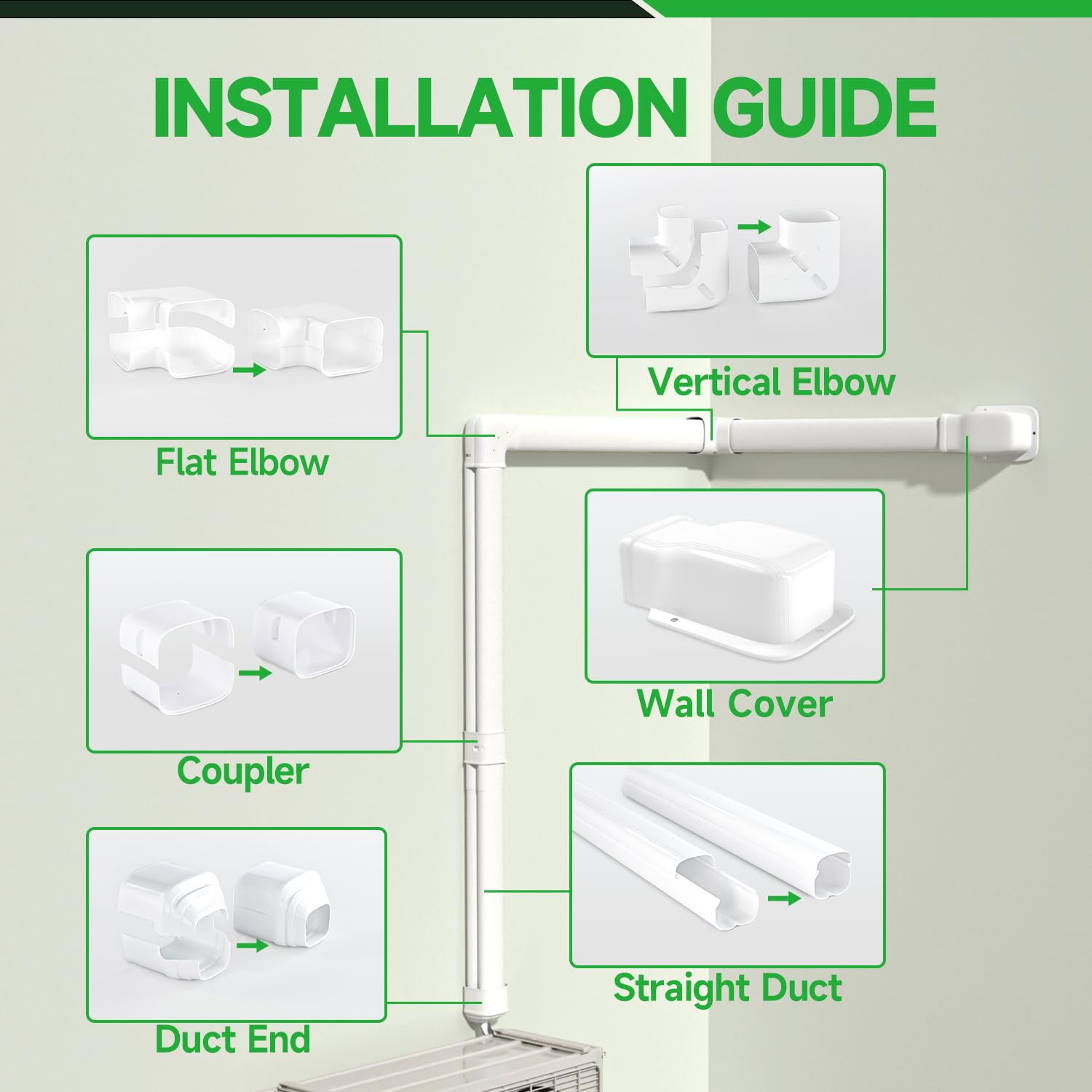 Cestluck 4'' 14 Ft Mini Split Line Set Cover, PVC & PP Line Cover Set Universal for Mini Split AC & Central AC