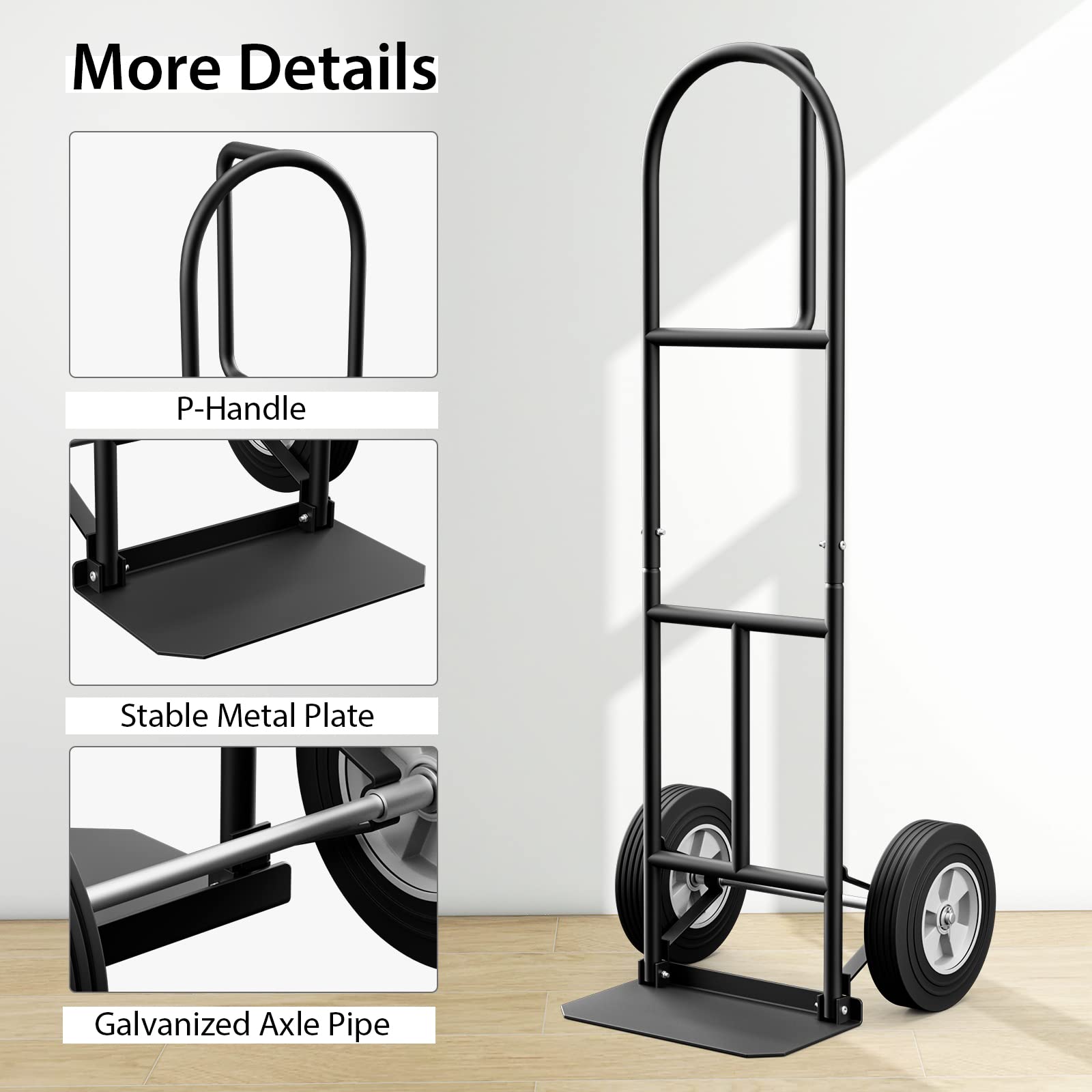 Nightcore Hand Truck 660 LBS Capacity, Heavy-Duty Dolly Cart w/P-Handle, All-Terrain Double Bearing Wheels, Foldable & Space-Saving Hand Cart for Home, Warehouse, Garage, Backyard (Black)