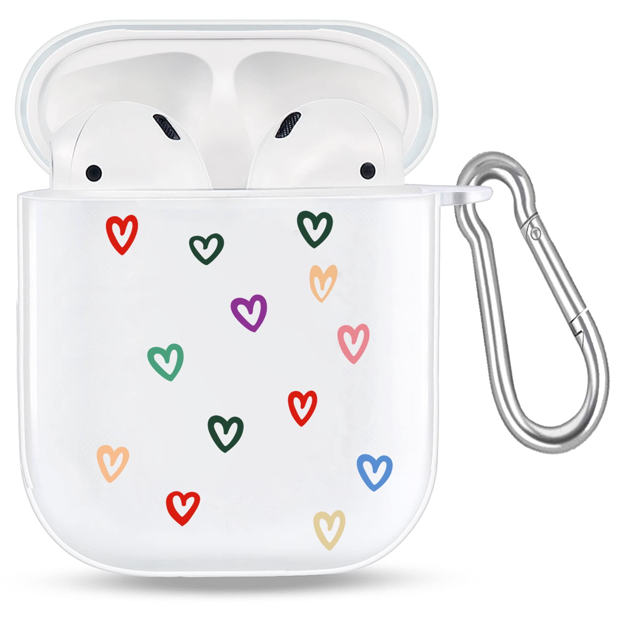 Case for Airpod Case 2nd Generation,Airpod Case Cute 1st Generation,Heart Cute Airpods Case,Clear Kawaii Airpod Case Cute Cover with Keychain for Women Girls (Mixed Heart 1st/2nd Case)