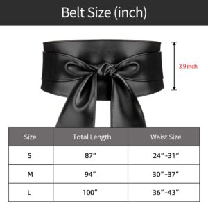 macoking Wide Leather Belts for Women Fashion Black Wrap Belt for Dress Obi Belt L